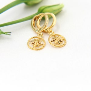 Small Hoop Earrings Gold Starburst Compass Earrings Dainty - Etsy