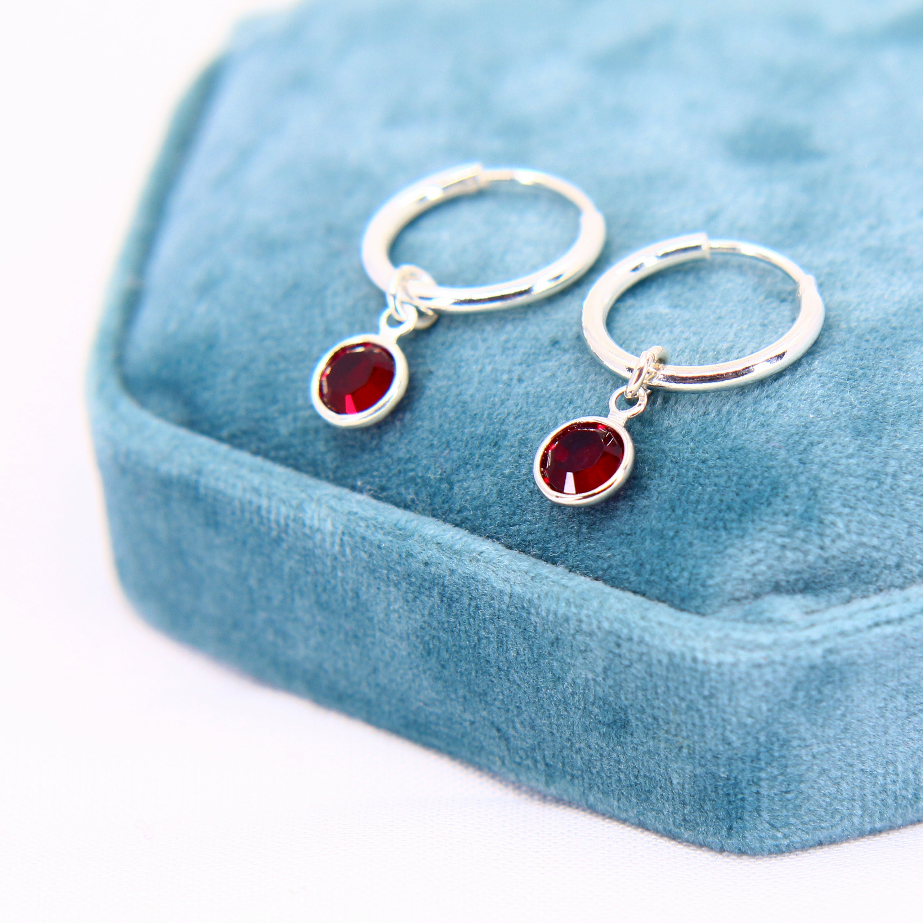 January Birthstone Earrings Silver Hoop Earrings January | Etsy