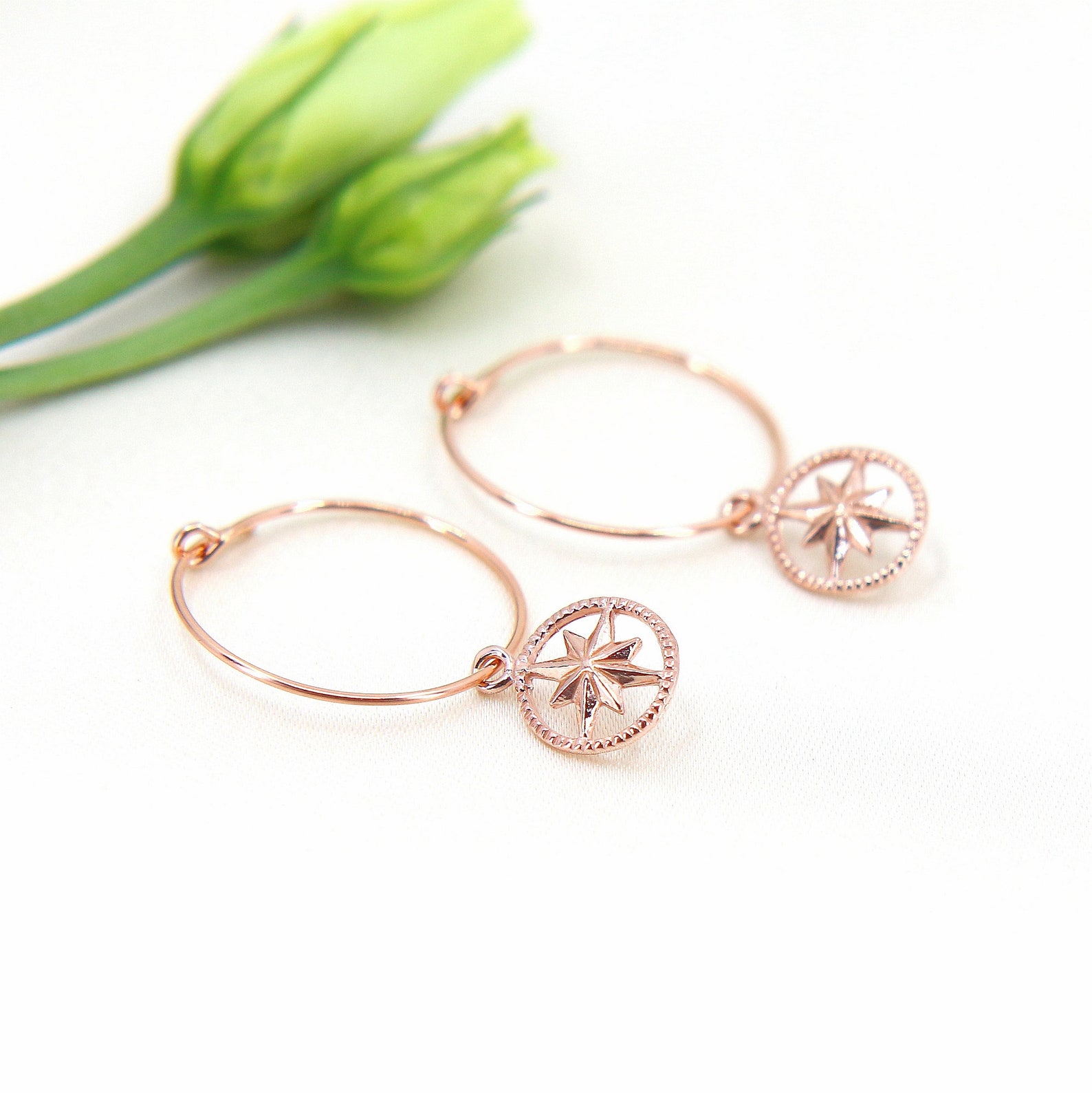Gold Hoop Earrings Rose Gold Hoop Earrings Compass Hoop - Etsy