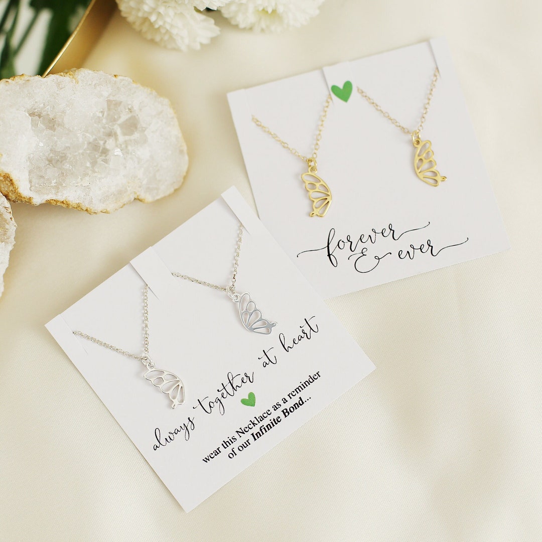 Butterfly Wing Necklace, Set of 2 Necklaces for Her, Silver Gold ...