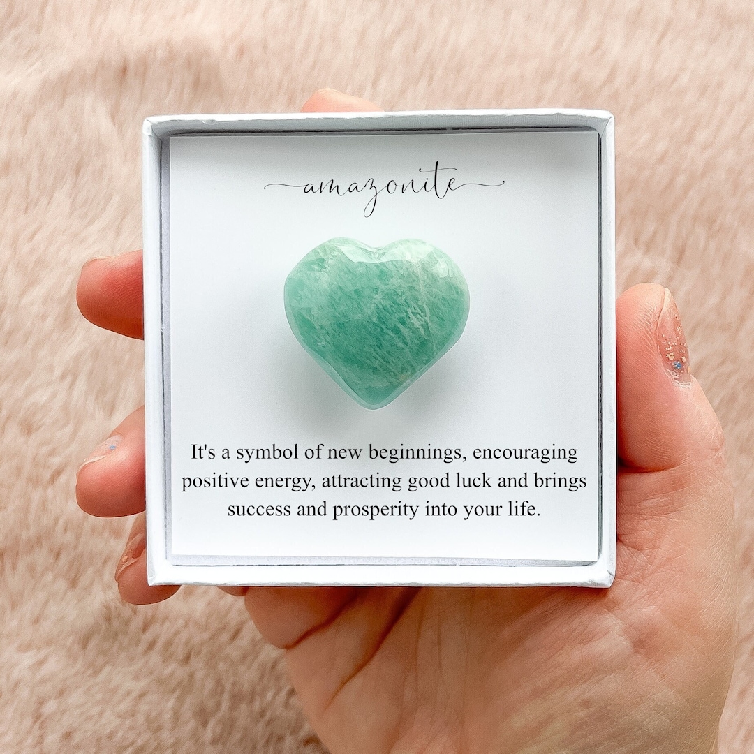 Amazonite Heart Stone, Good Luck Crystal Stone, New Beginnings Gift, Prosperity Stone and ...