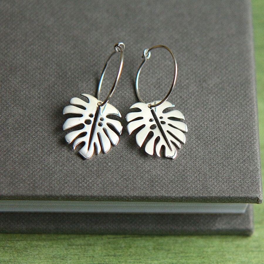 Monstera Hoop Earrings Tropical Leaf Hoop Earrings Monstera | Etsy