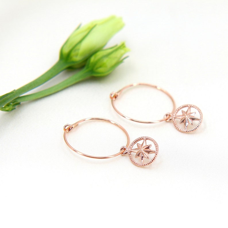 Gold Hoop Earrings Rose Gold Hoop Earrings Compass Hoop - Etsy