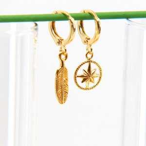 Small Hoop Earrings Gold Starburst Compass Earrings Dainty - Etsy