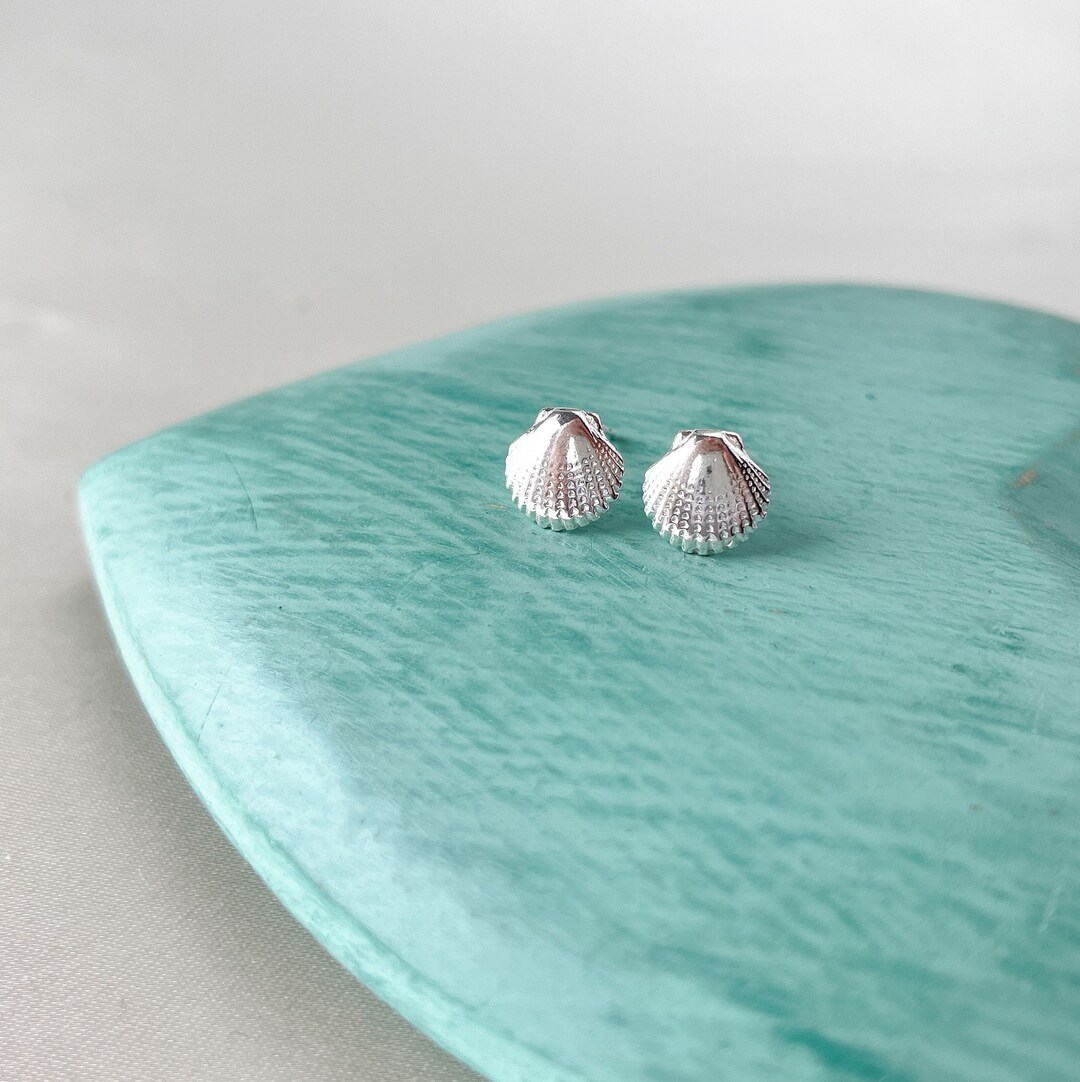Sterling Silver Shell Studs, Tiny Sea Shell Earrings, Beach Girl ...