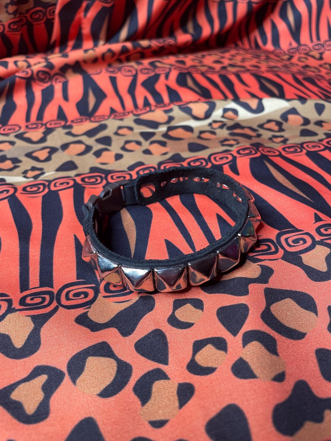 Single Row PYRAMID STUD CUFF With Clip Buckle Genuine Leather - Etsy