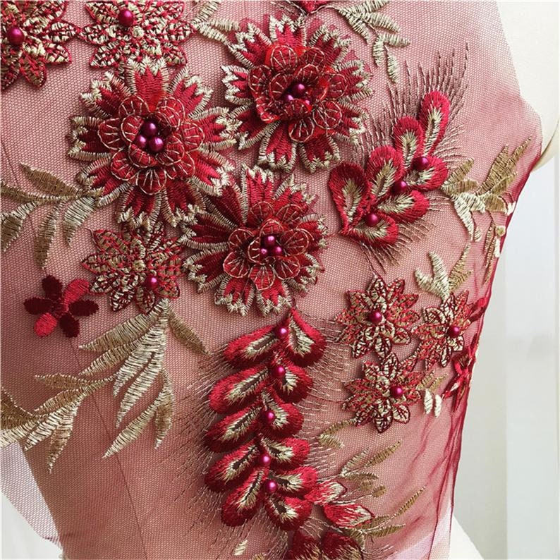 2 Colors Luxury 3D Beaded Embroidered Lace Flowers Lace Applique ...