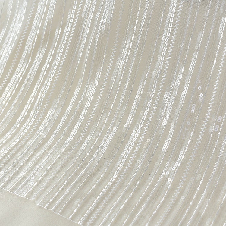 1 Yard Luxury Sequins Ivory Stripe Bridal Gown Drilling Lace Fabric ...