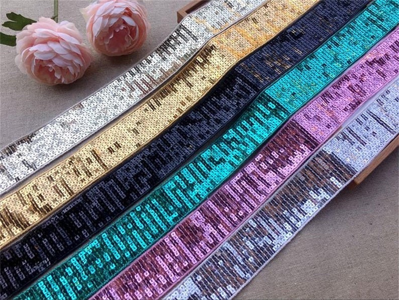 Lace Trim Sparkling Sequins Trims Ribbon Sew Supply Sew On | Etsy