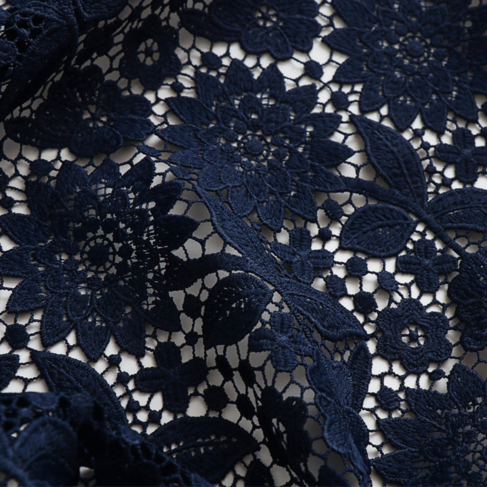 High Quality Dark Blue Lace Fabric Exquisite Flower Embroidery - Etsy UK
