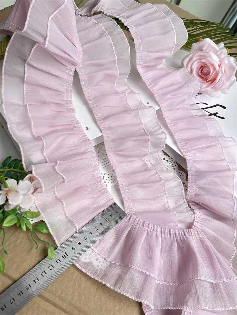 5 Colors 2 Layers Brown Black Pink White Pleated Chiffon Ruffled Lace ...