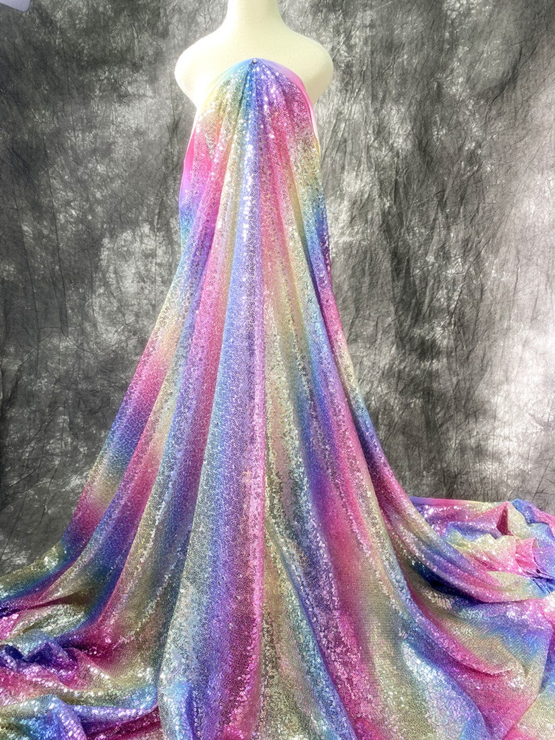 Rainbow Mesh Sequins Pastel Colors by the Yard Lace Fabric Embroidered ...