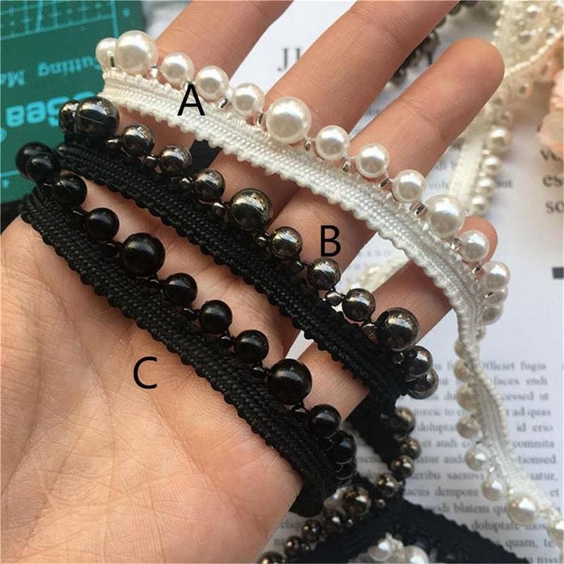 Lace trim bead pearls Lace Trimpearl beaded trim bridal | Etsy