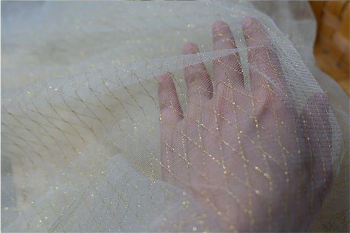1 yard lace fabric fine soft tulle diamond mesh black and | Etsy