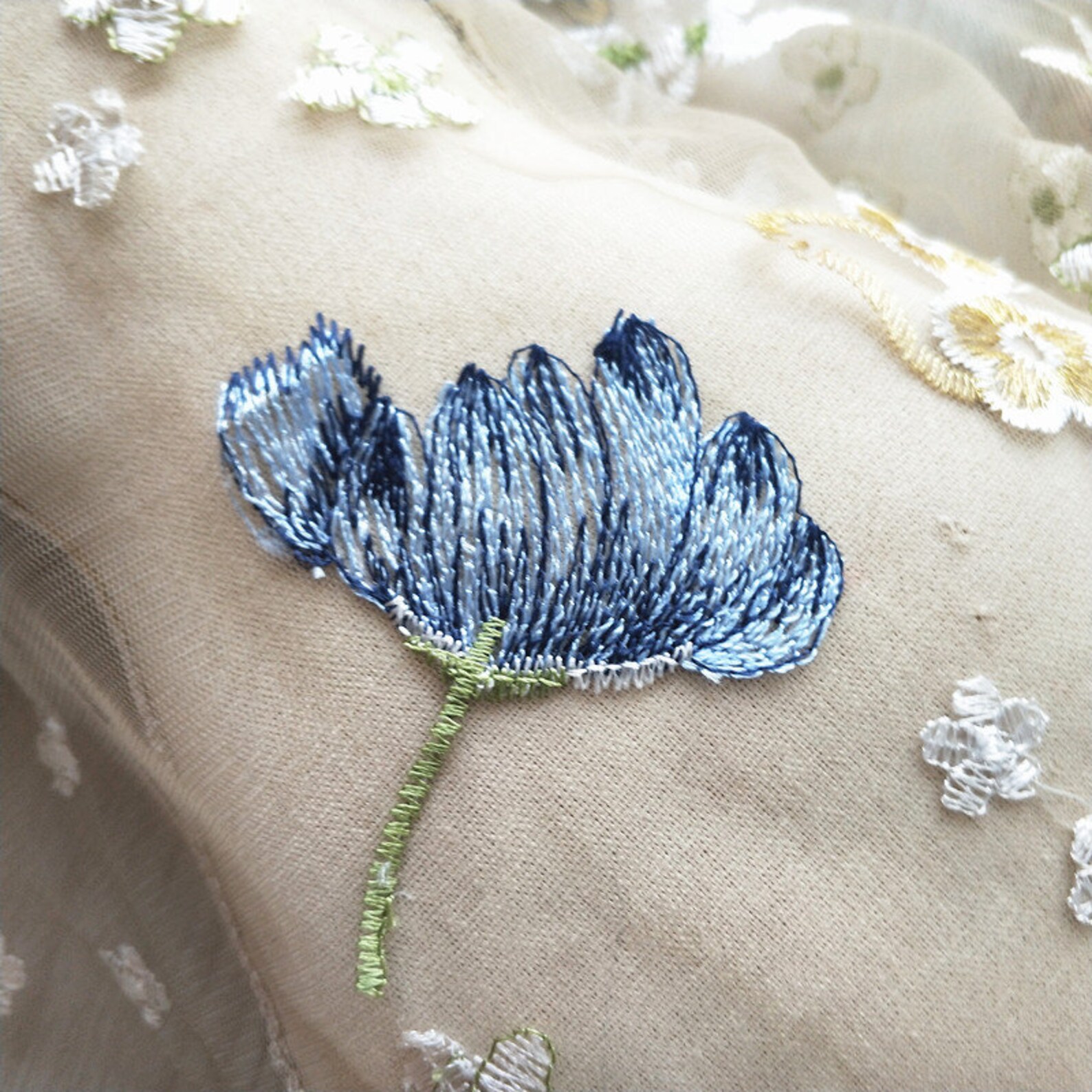 1 yard Gorgeours Blue Lotus Flower Lace Fabric Floral | Etsy