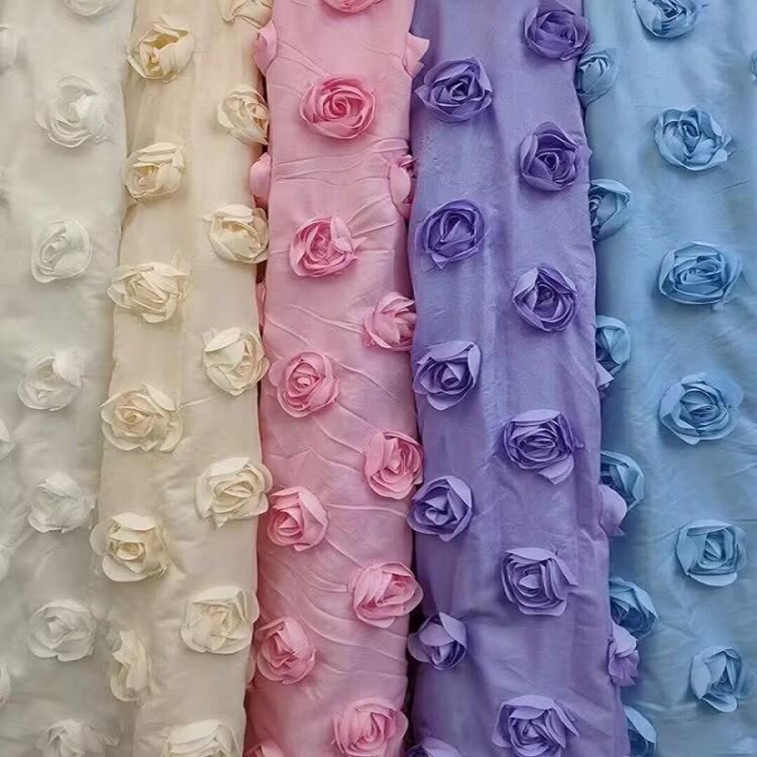 5 Colors 3D Rose Floral Chiffon Fabric Embroidered Chiffon Fabric 51 ...