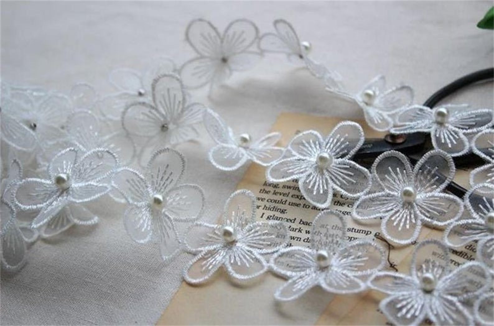 Delicate Lace With White Beaded Floral Lace Appliqué for a - Etsy