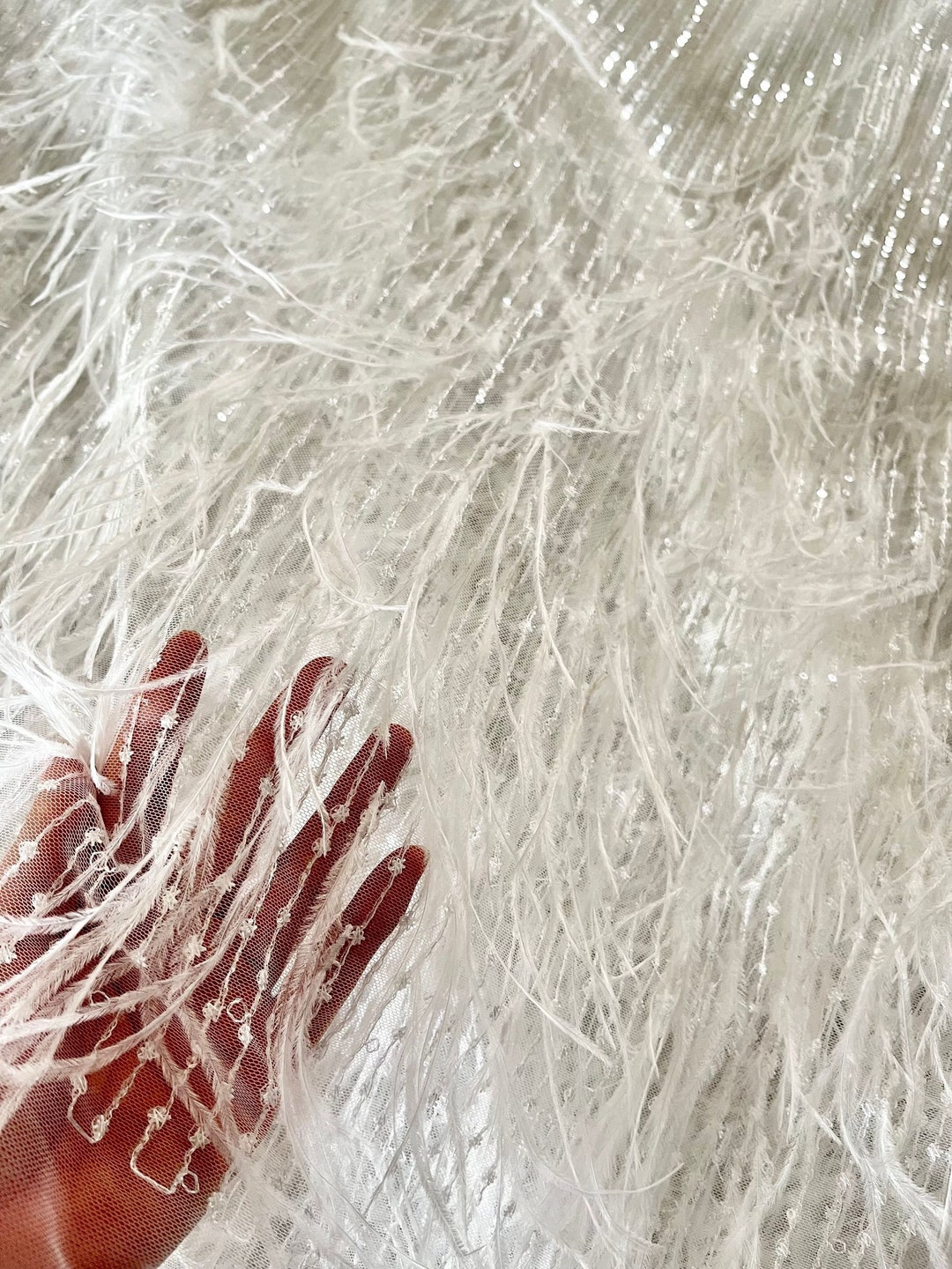 3D Ostrich Feather Heavy Sequin Lace Fabric With French Lace Fabric for ...