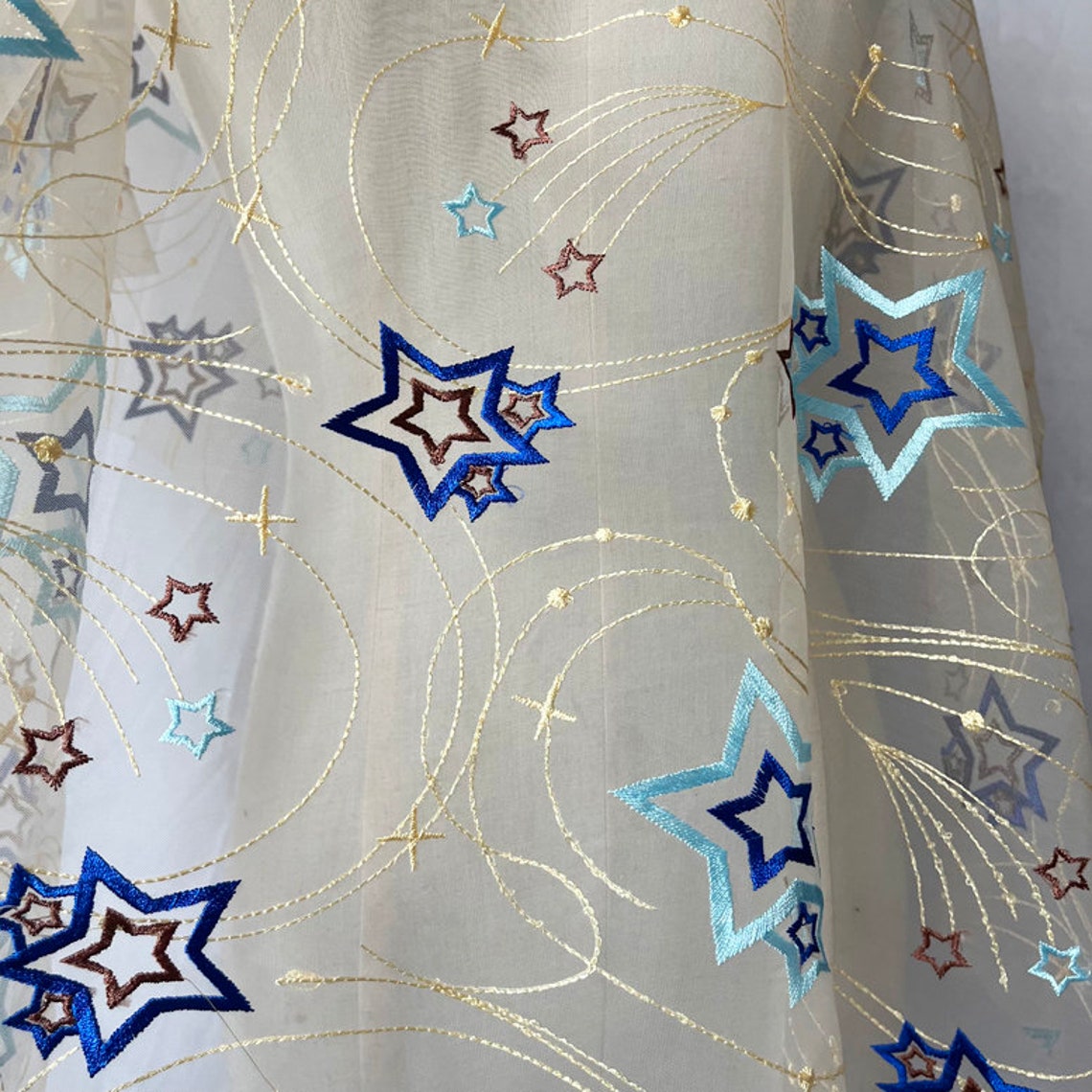 Apricot Tulle Blue Star Embroidery Lace Fabric Floral - Etsy