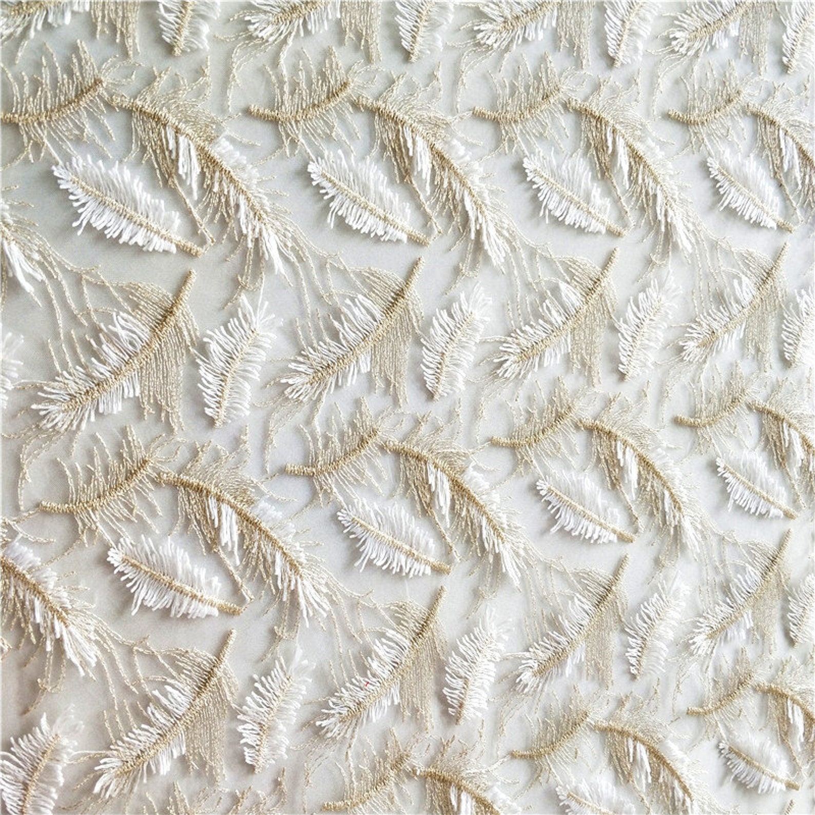 1 Yard Gold Feather Exquisite Lace Fabric Alencon Alice Tulle - Etsy