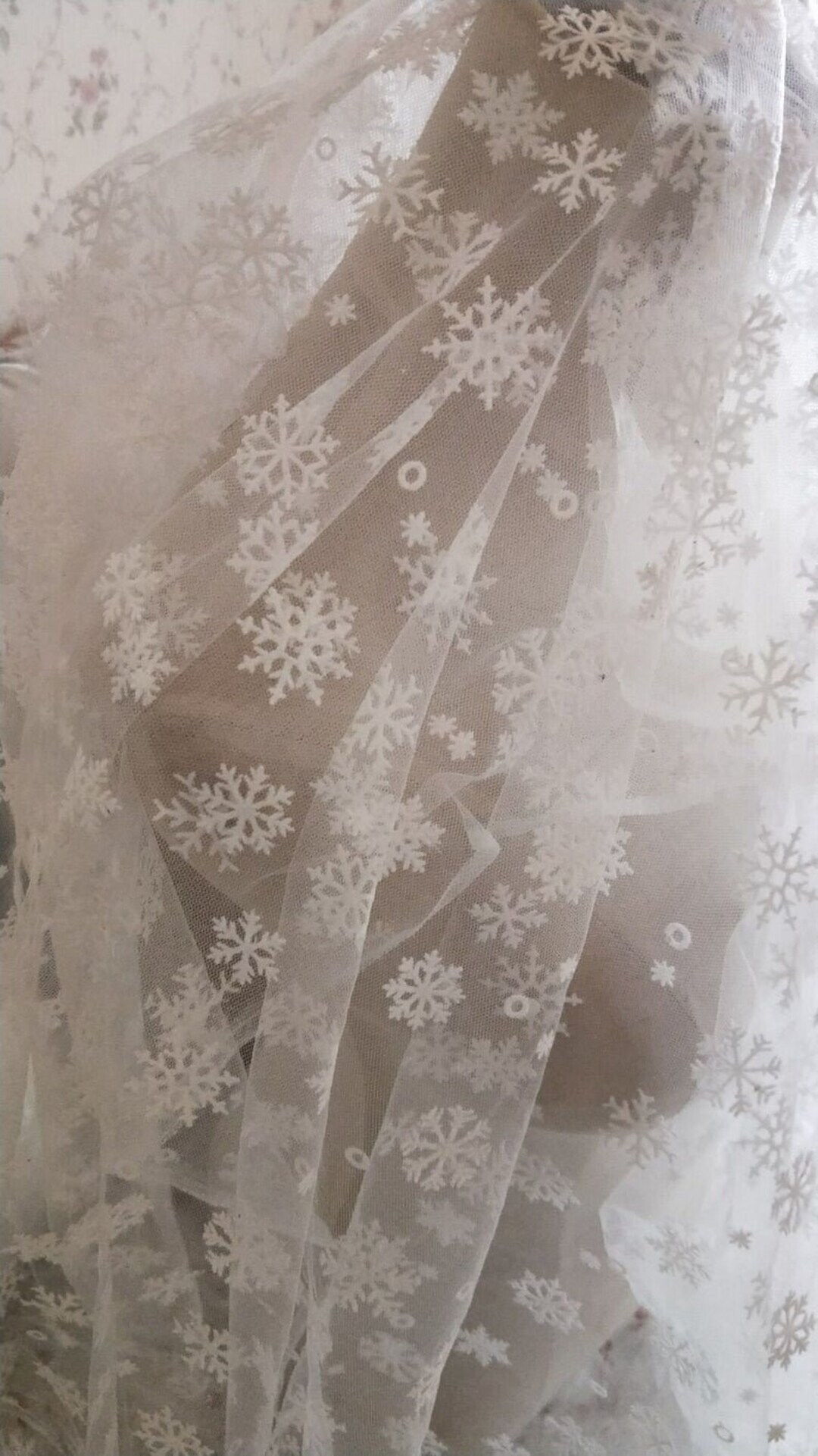 20 Styles White Flocking Doted Lace Fabric Snowflakes Veil Lace Tulle ...