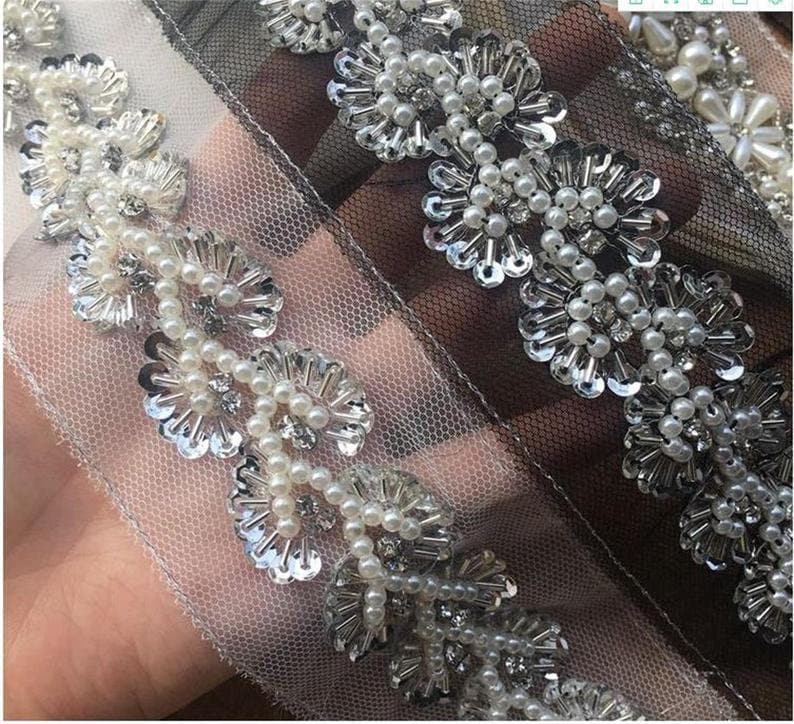 Beaded Trims, Lace Beaded Trimming for Bridal Bridesmaid Gown, Baby ...
