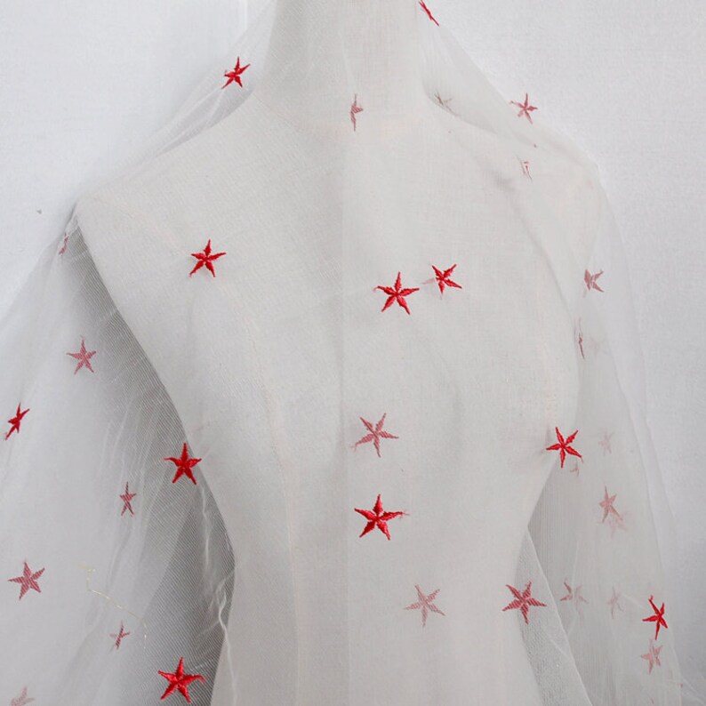 Red Star Embroidery Ivory Tulle Lace Fabric Exquisite Bridal - Etsy