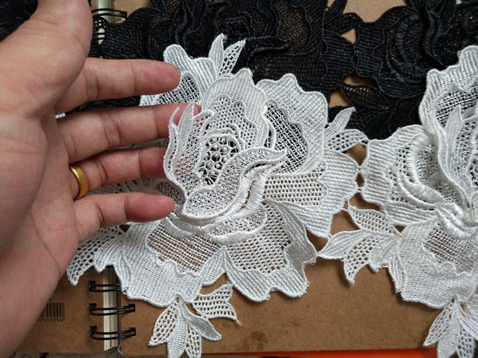 White Lace Trim Venise Style Black Rose Flower Lace Applique, Flower ...