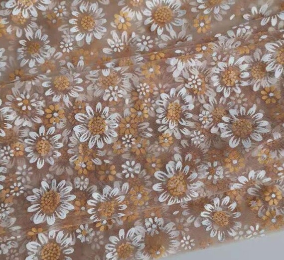 Lace Fabric Adorable Daisy Flower Print White Tulle Fabric for | Etsy