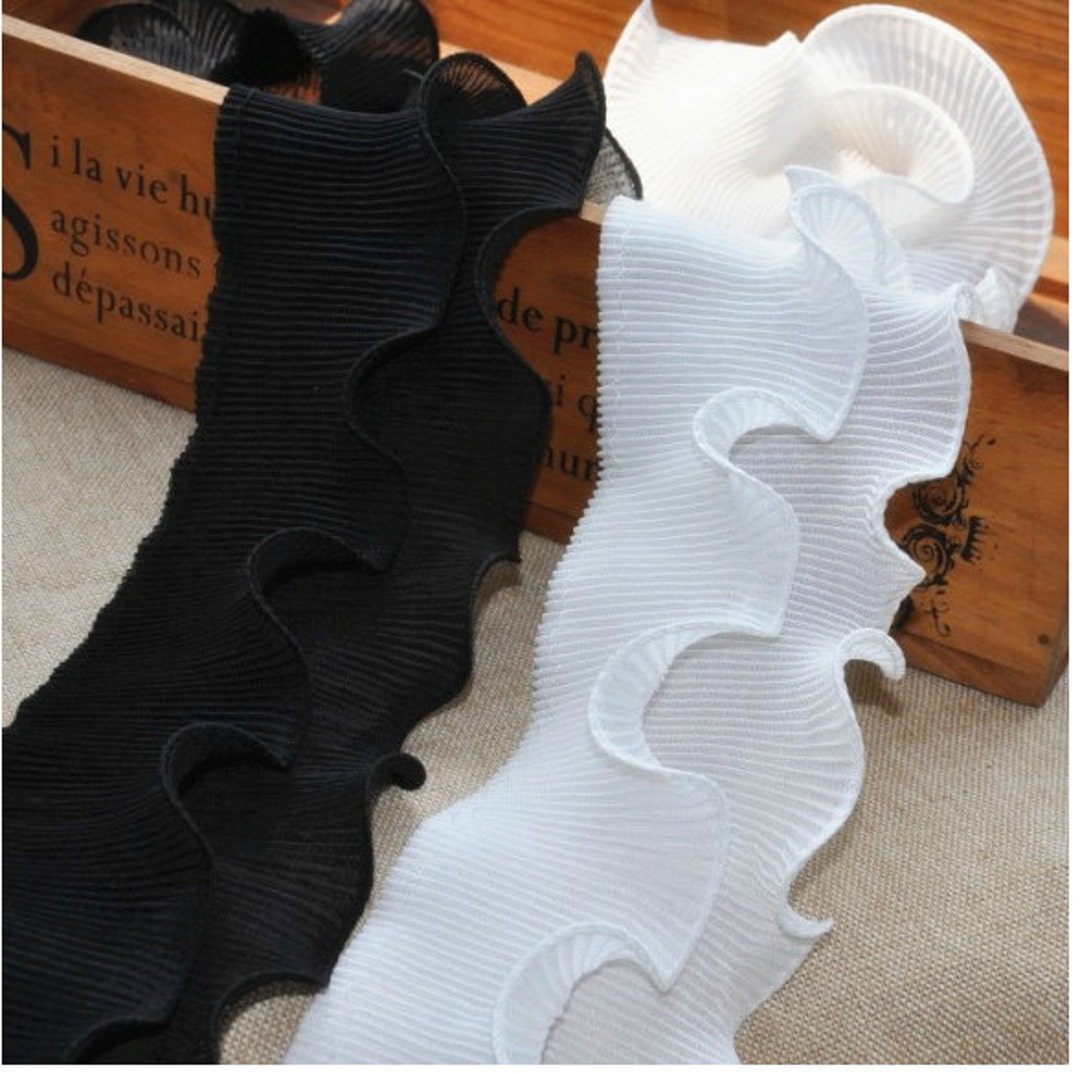2 Yards Lace Trim White Balck Ruffled Stretchy Wedding Trim 2.36" Width ...