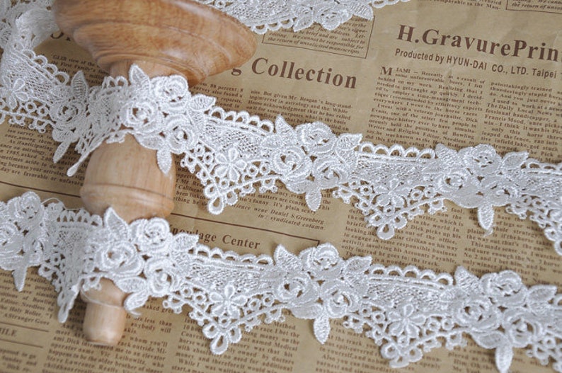 2 Yards Ivory Rose Exquisite Alice Lace Trim Embroidered - Etsy