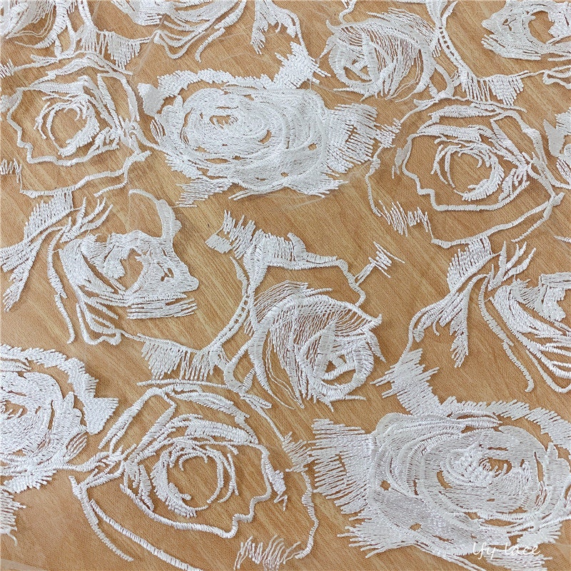 White Rose Embroidered Lace Fabric Bridal Lace Rose Floral - Etsy