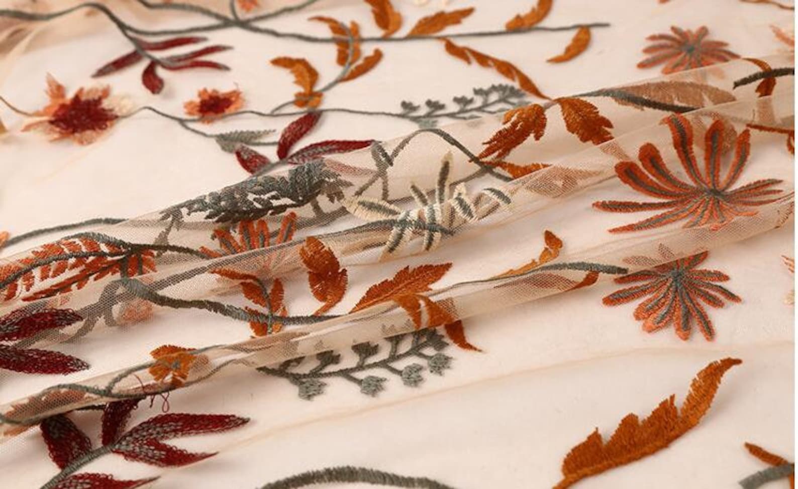 Lace Fabric Brown Tulle Leaf Floral Exquisite Embroidery Exquisite ...