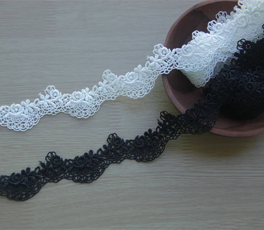 2 Yards White Black Exquisite Alice Lace Trim Embroidered Floral 1.18 ...