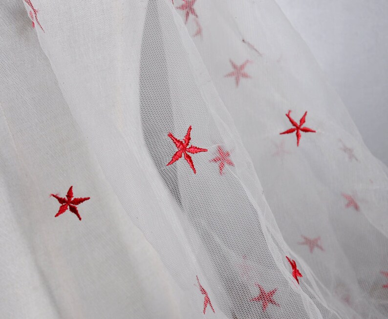 Red Star Embroidery Ivory Tulle Lace Fabric Exquisite Bridal - Etsy
