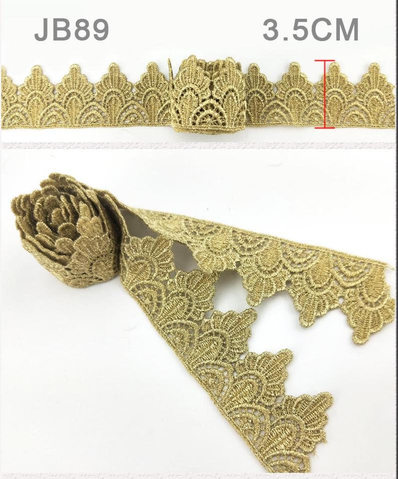Lace Trim Gold Metalic Gold Lace Trimming Golden Embroidered Lace ...