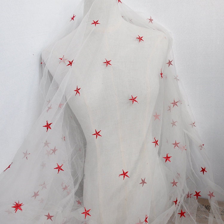 Red Star Embroidery Ivory Tulle Lace Fabric Exquisite Bridal - Etsy