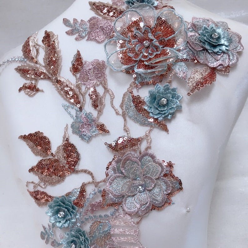 3D Sequin Embroidery Flower Sequin Applique, Luxury Beaded Sequined ...