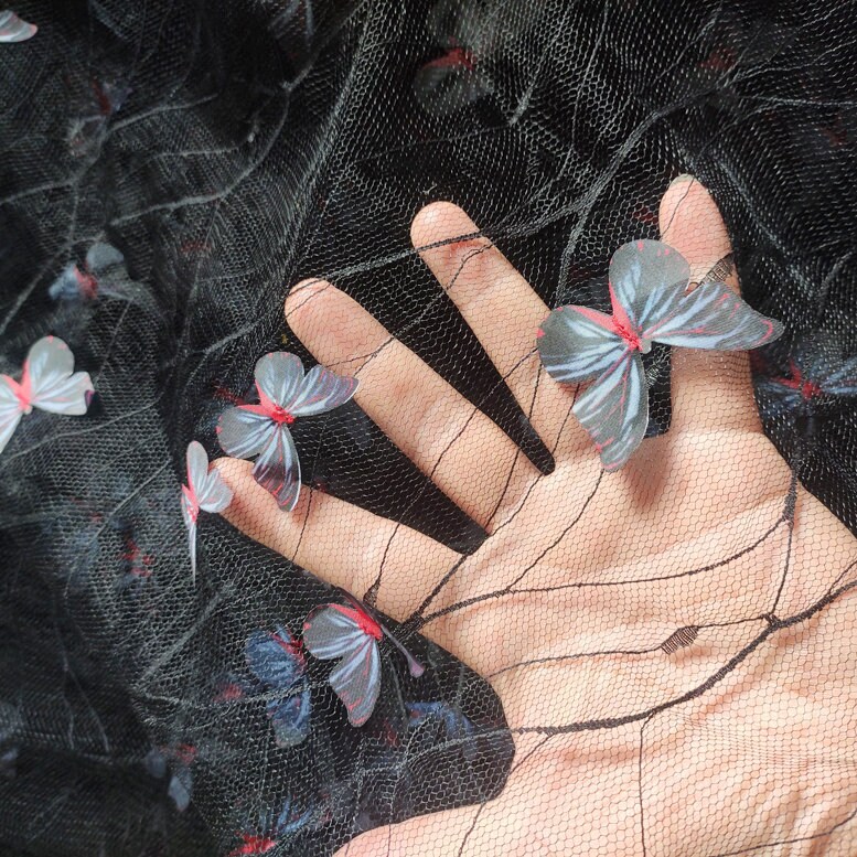 5 Colors Lace Fabric Tulle 3D Butterfly Solid Romantic for | Etsy