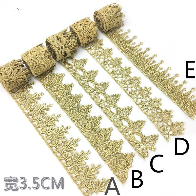 Lace Trim Gold Metalic Gold Lace Trimming Golden Embroidered - Etsy