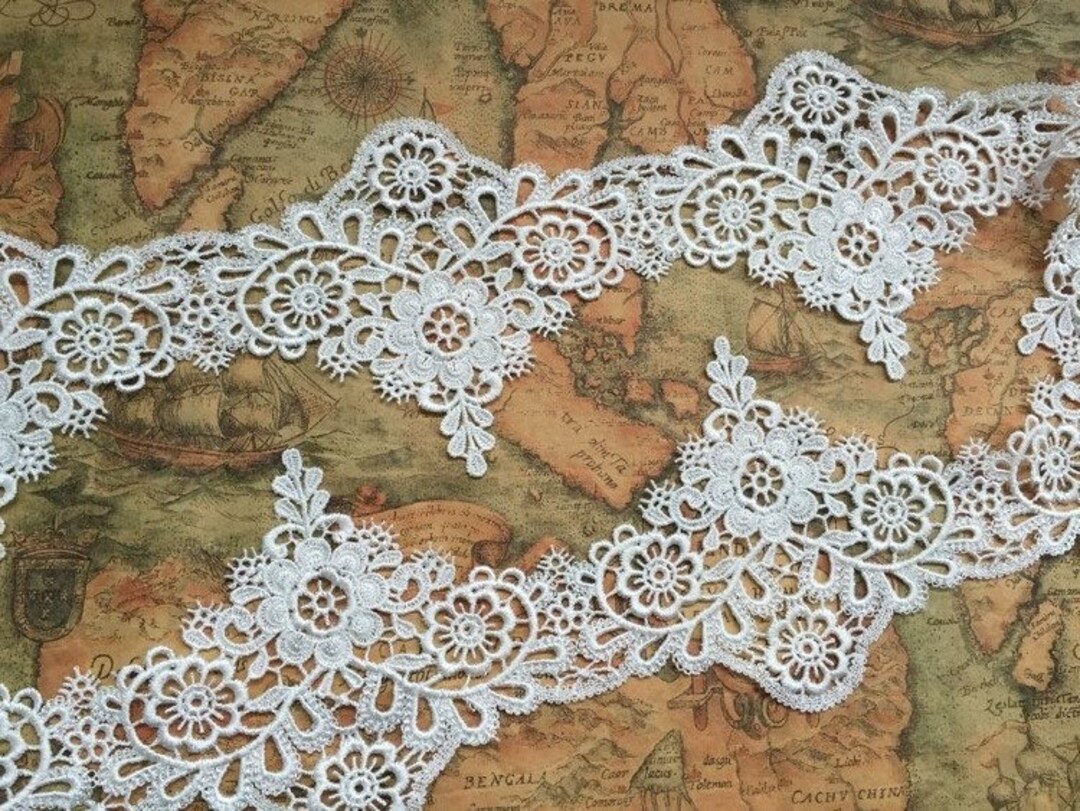 2 Yards Ivory Lace Trim Floral Bridal Veil Alencon Lace Trim Bridal ...