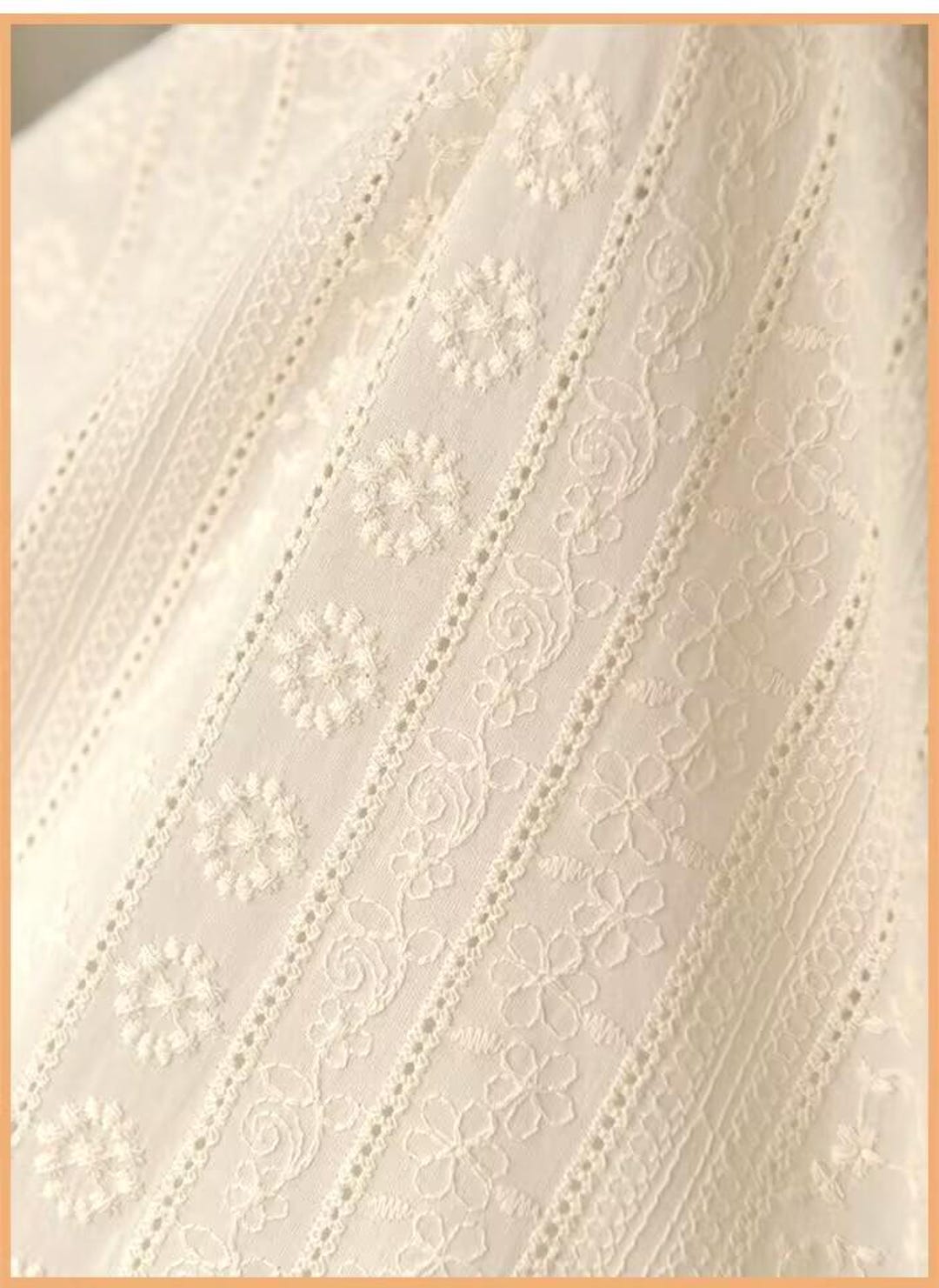 Cotton Fabric off White Beige Flower Embroidery Floral Cotton Fabric ...