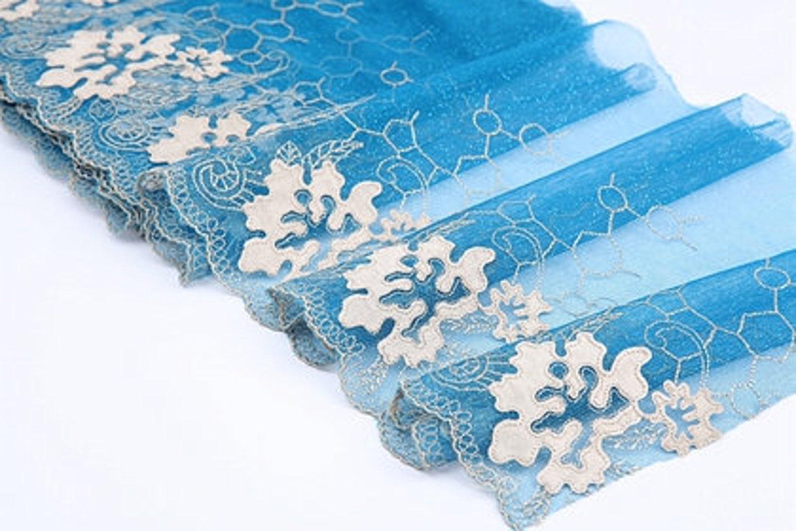 2 Yards Lace Trim Blue Tulle Blue Exquisite Floral Embroidery Tulle ...
