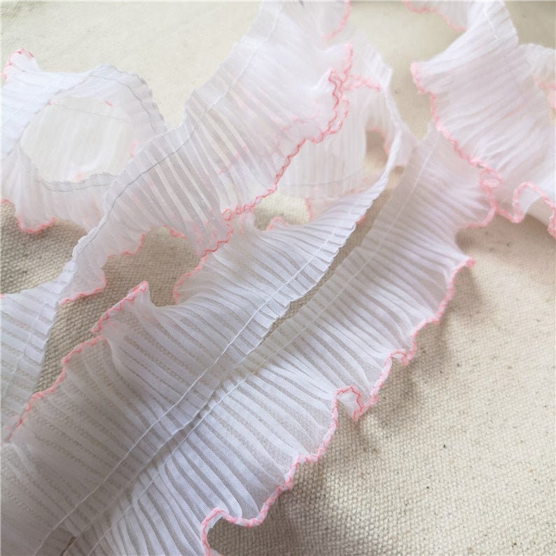 Lace Trim Purple Pink Organza Ribbon Pleated Ruffled Casting | Etsy