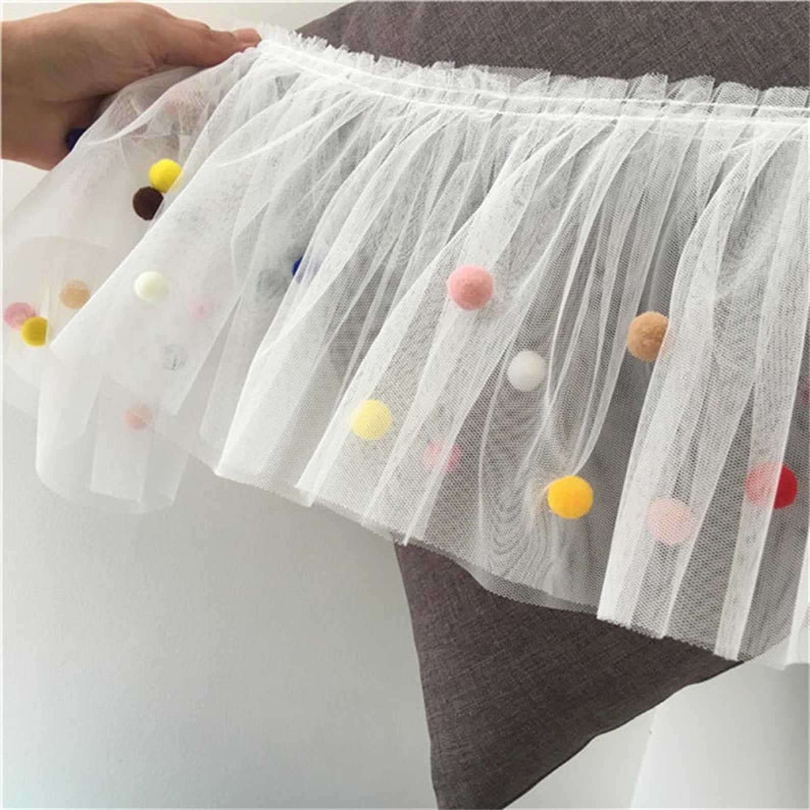 3 Colors Lace Trim Pink Black White Pleat Trim Pom Pom Ruffled | Etsy