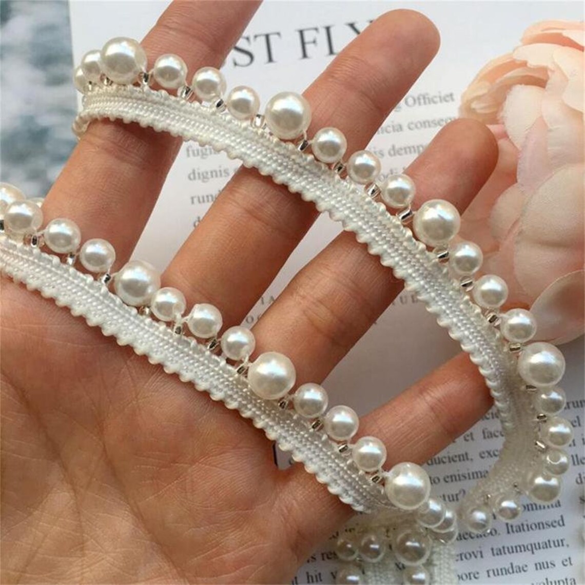 Lace trim bead pearls Lace Trimpearl beaded trim bridal | Etsy