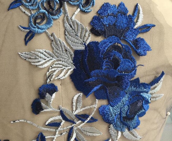 3D Royal Blue Rose Flower Embroidery Lace Applique Lace Fabric | Etsy