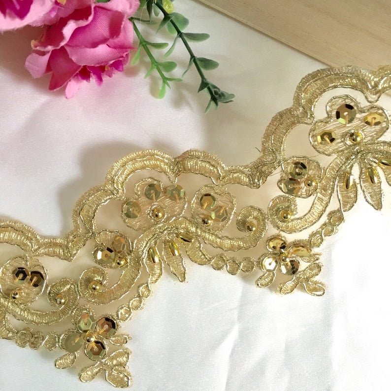 Classic Gold and Silver Beaded Sequin Car Bone Lace Trim | Etsy