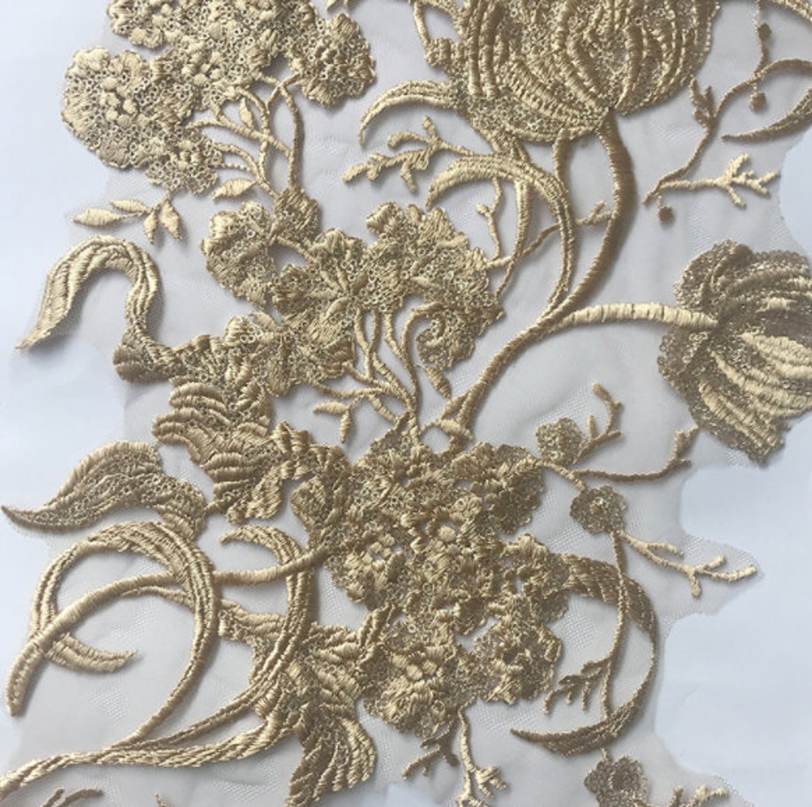 Big Gold Flower Sequins Embroidery Flower Alencone Super Luxury Lace ...