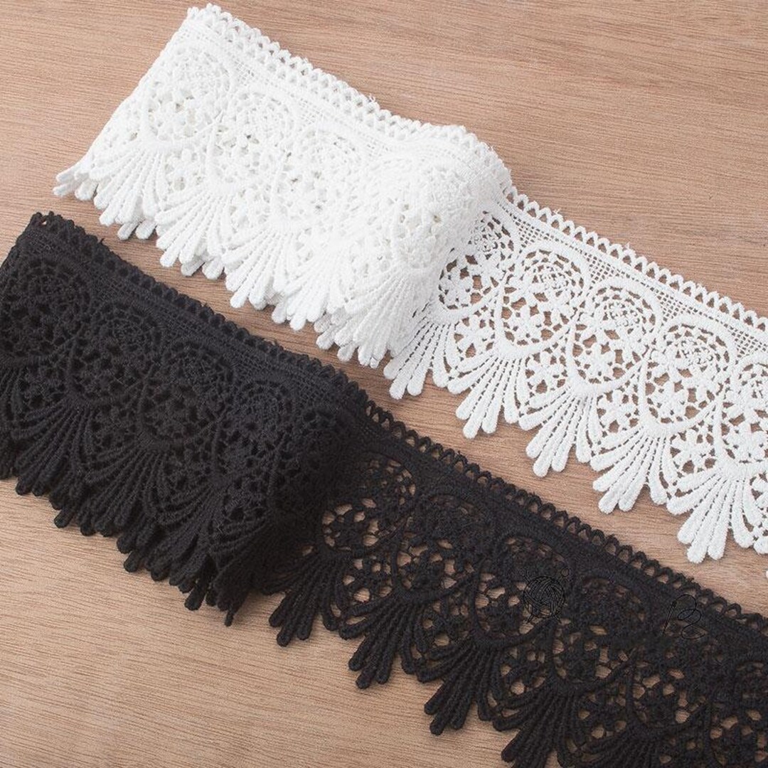 2 Yards Ivory Black Floral Lace Trim Embroidered Soft Floal Lace Trim 2 ...
